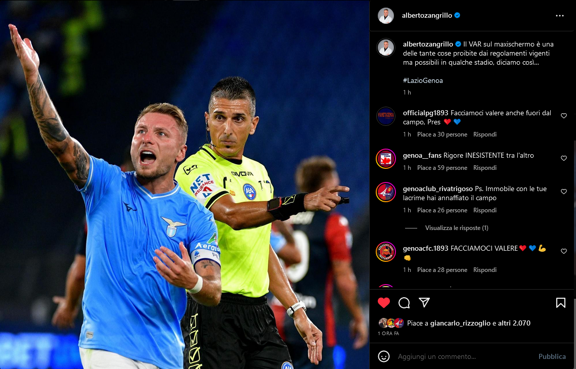 Var sul maxischermo dell'Olimpico, Zangrillo: «Proibito, ma in certi ...